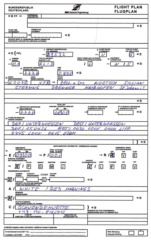 Flugplanaufgabe bei grenzüberschreitenden Segelflügen in Österreich ...